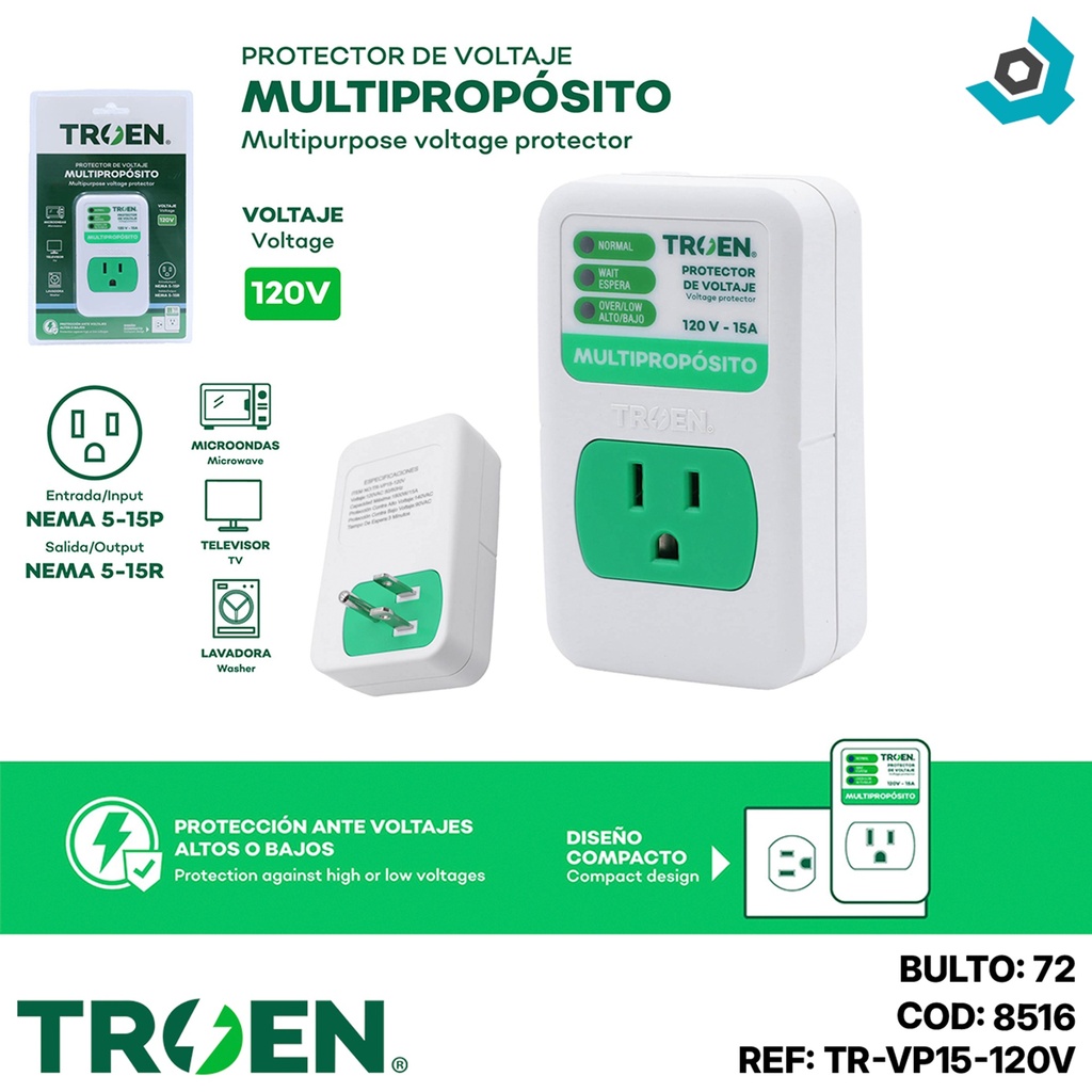 PROTECTOR DE VOLTAJE MULTIPROPOSITO 120V 15A TROEN | Litani Import Export